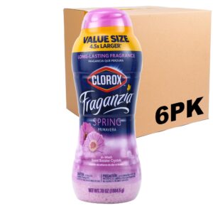 clorox fraganzia laundry scent booster crystals in spring scent - easy to use in-wash freshener beads in value size 4.5x larger for long lasting fragrance, 70 ounce - 6 pack