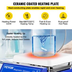 VEVOR Magnetic Stirrer Hot Plate, 5000ml Capacity 320°C/608°F Max Temp Ceramic Coated Lab Stirrer 200-2000RPM Digital Magnetic Stirrer with Support Stand, Temp Probe Sensor and Stirring Bar