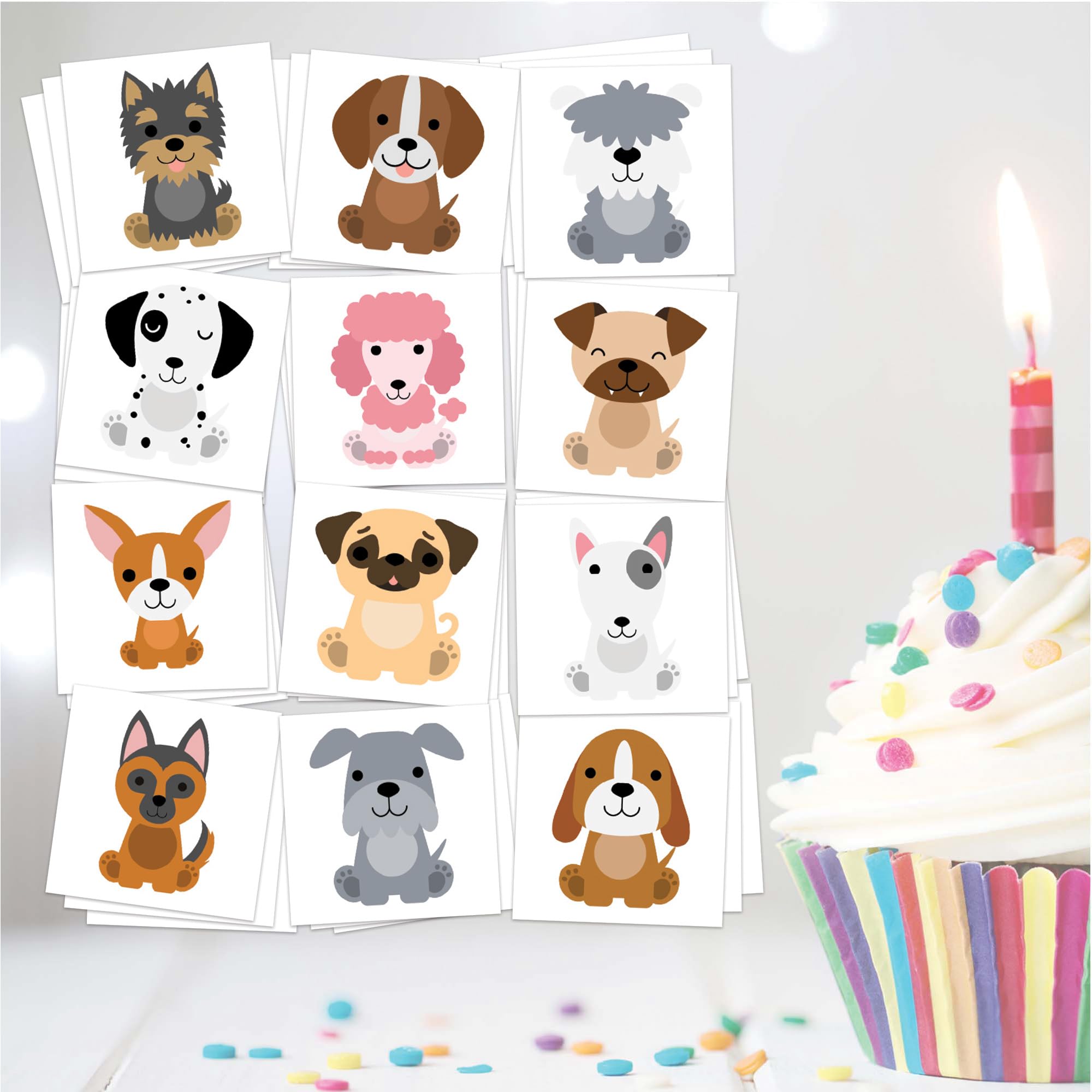 FashionTats Puppy Temporary Tattoos | Pack of 36 | MADE IN THE USA | Skin Safe | Party Supplies & Favors | Removable