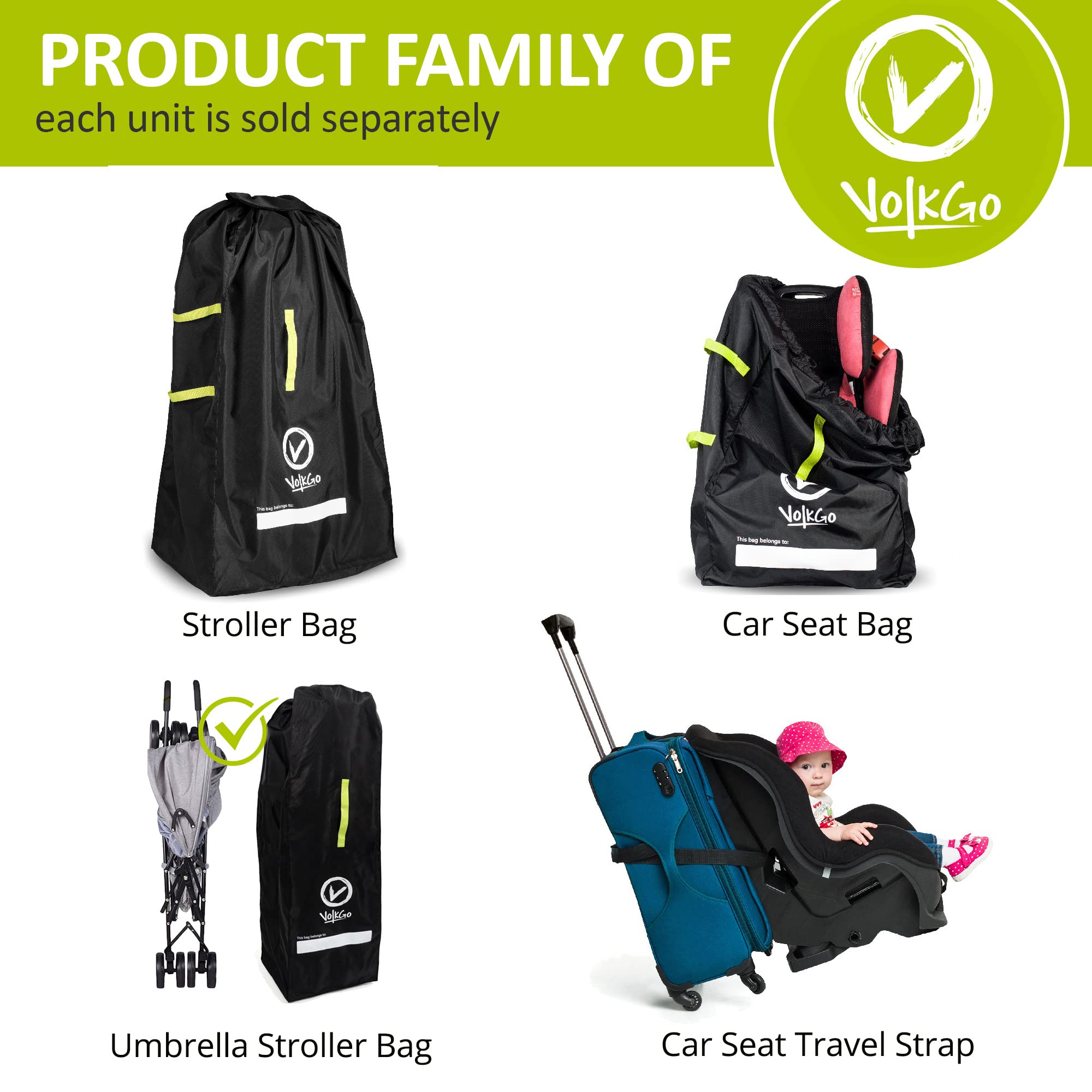 VolkGo Gate Check Bag for Single Umbrella Strollers & Durable Car Seat Travel Bag, Easy Carrying, Ideal Gate Check Bag for Air Travel & Saving Money, Includes Pouch, with E-Book