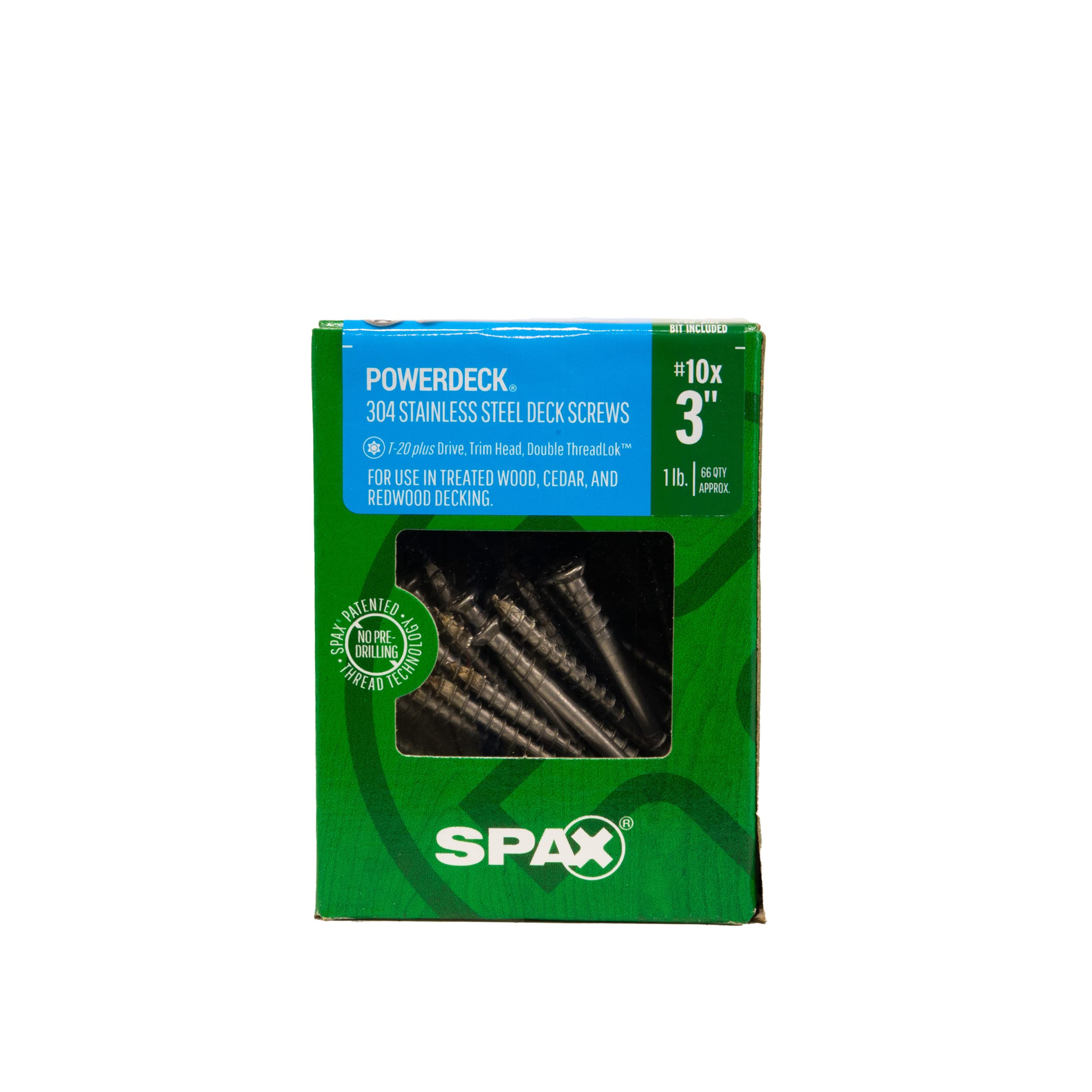 SPAX #10 x 3 Exterior Trim Head Stainless Steel Wood Deck Screws Powerdeck Torx T-Star Plus (66 EA) 1 LB Bit Included Double Threaded Rust Resistant