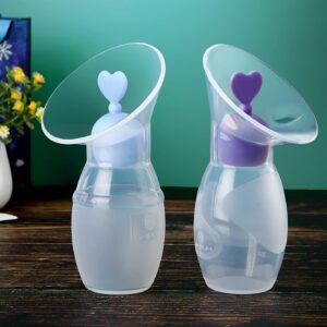 Amplim 2-Pack Food Grade Silicone Breast Milk Collector 4oz/100ml | Manual Breast Pump with Breastfeeding Milk Saver Stopper | FSA HSA | BPA PVC Lead and Phthalate Free | Blue