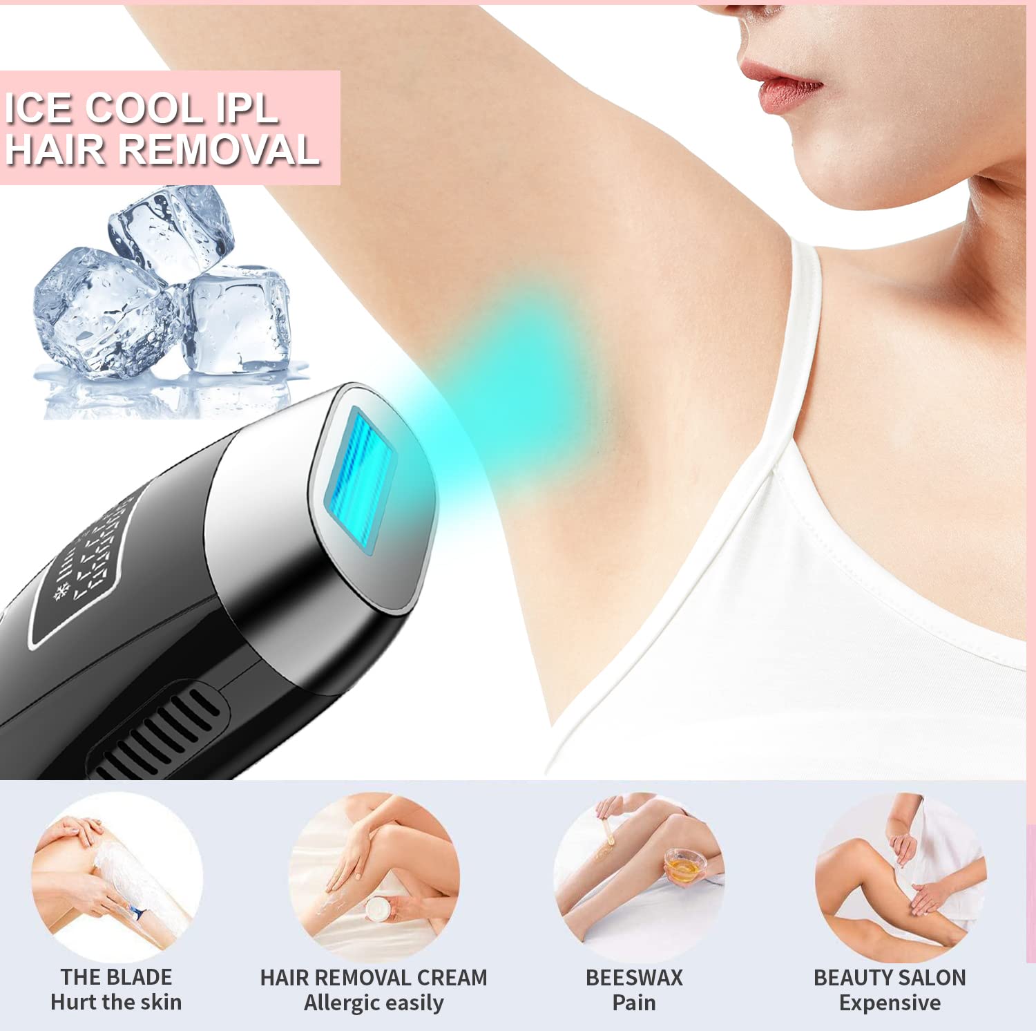 Permanent Painless Ice-Cooling IPL Laser Hair Removal for Women & Men, Upgrade to 999,999 Flashes Facial Body Profesional IPL Epilator Machine