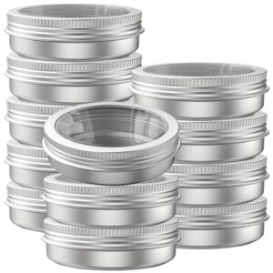 12 pcs 4 ounce aluminum tins jars containers round clear top screw lids containers for cosmetic, salves, balms, lip balm, spices or others, silver