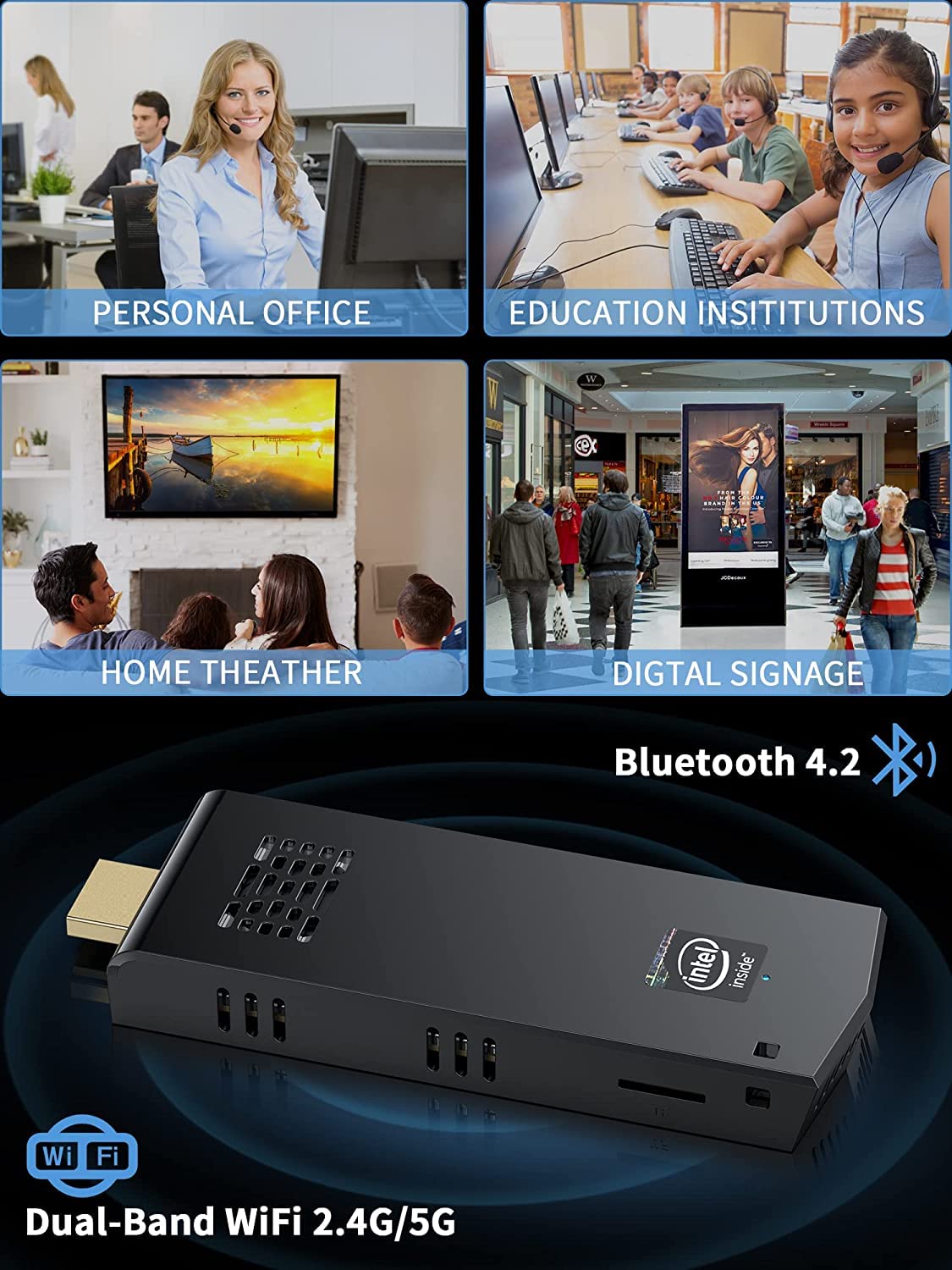 OUVISLITE Mini PC, Mini PC Stick 8GB RAM 128G ROM Atom X5-Z8350 Mini Computer Stick Win 10 Pro PC Stick 4K HDMI 2.4G / 5G WiFi Bluetooth 4.2 Auto Power On Business Office Home Theater