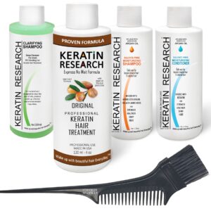 keratin research 4x 120ml complex long lasting brazilian keratin hair treatment blowout, argan oil straightening smoothing professional results keratina