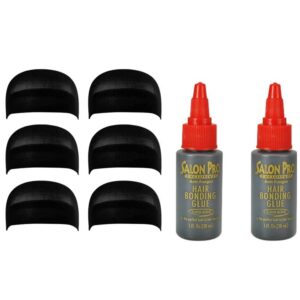 salon pro exclusives bonding hair glue 2 pack-1 oz each (including igs 6 pack black wig caps) hair extension styling wig making bonding adhesive glue kit