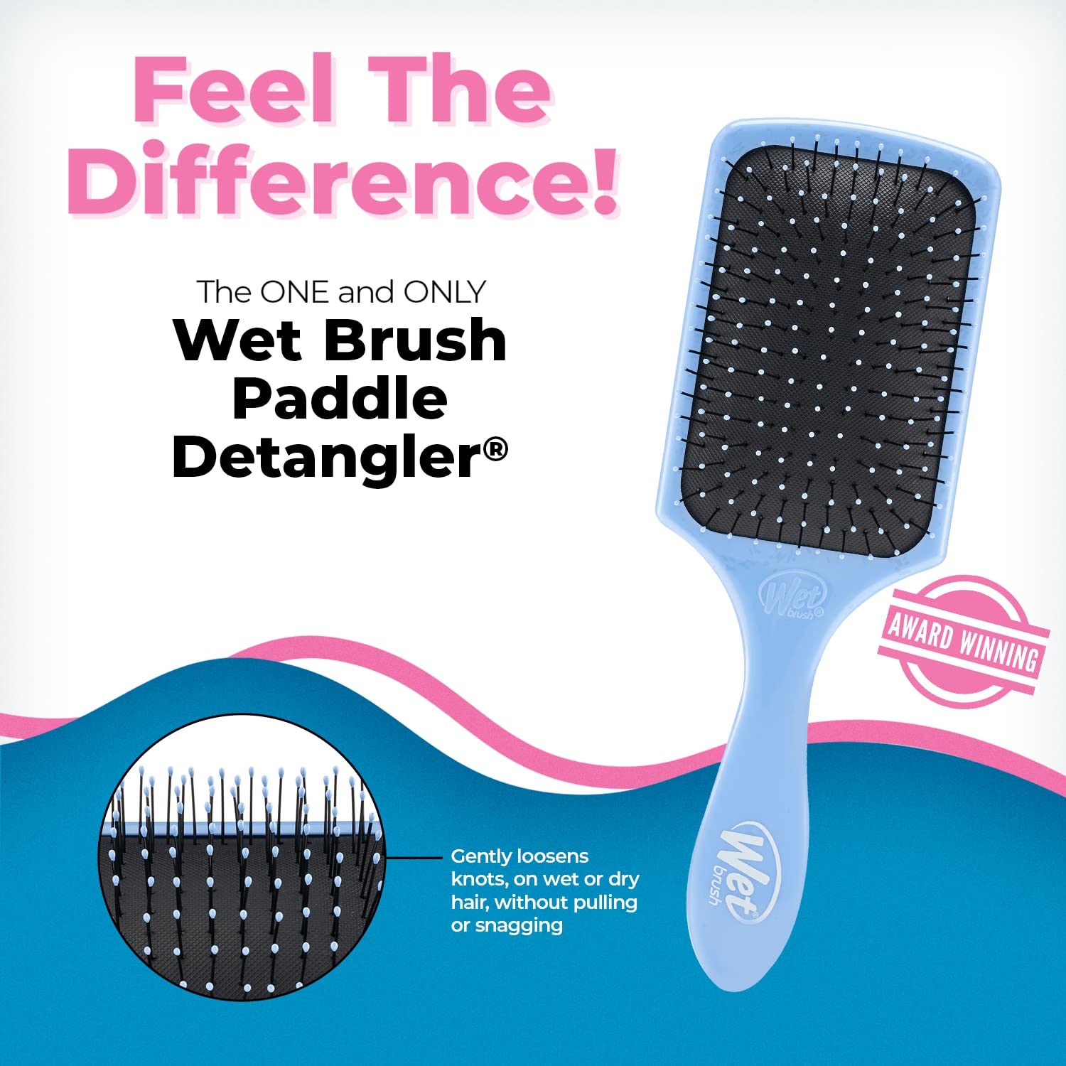 Wet Brush Paddle Detangler Hair Brush, Sky - Ultra-Soft IntelliFlex Detangling Bristles with AquaVent Design - Spread Hair Treatments Evenly - Pain-Free Hair Brush For Women, Men, Wet And Dry Hair