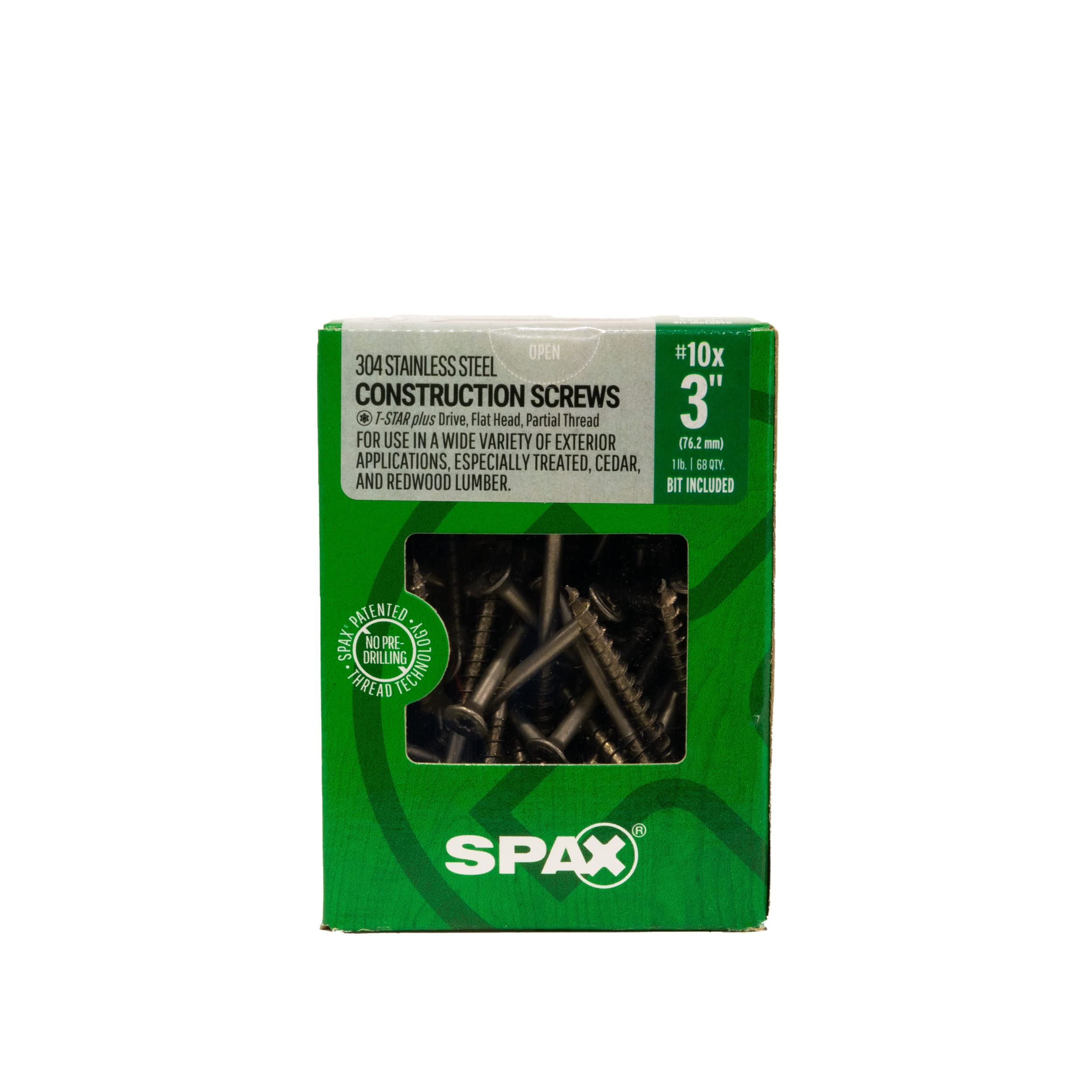 SPAX #10 x 3 Exterior Flat Head Stainless Steel Wood Deck Screws Construction Torx T-Star Plus (68 EA) 1 LB Bit Included Rust Resistant