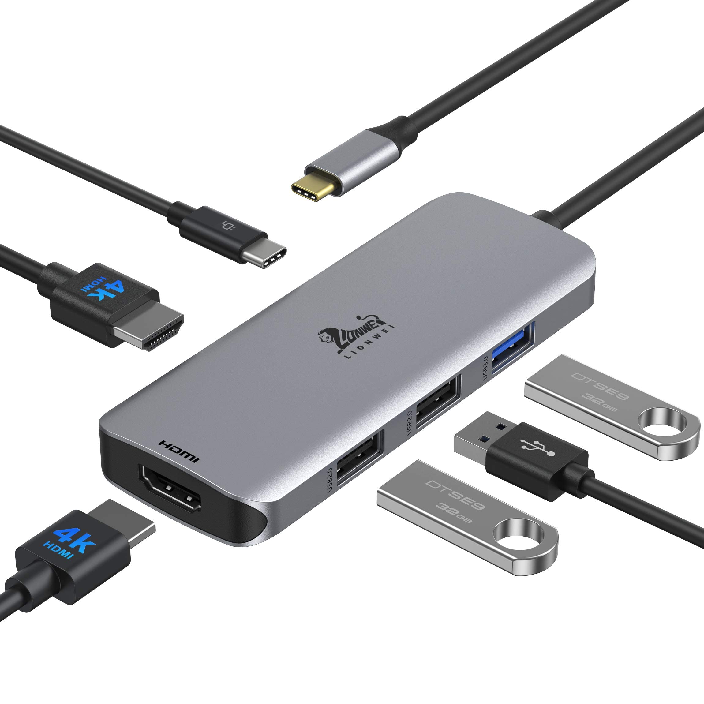 Powered USB C USB A to USB 3.0 Hub and USB C Dual HDMI Docking Station