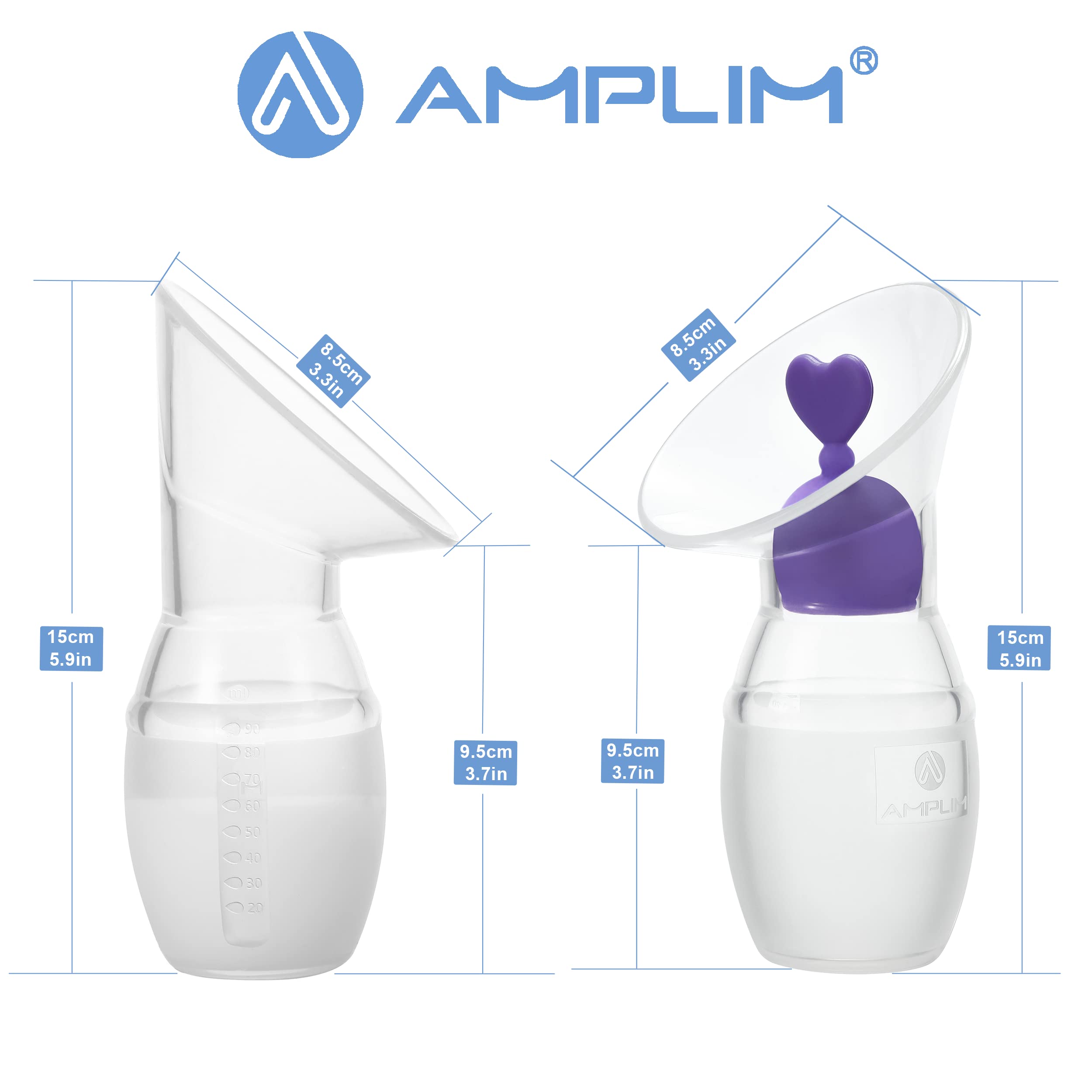 Amplim 2-Pack Food Grade Silicone Breast Milk Collector 4oz/100ml | Manual Breast Pump with Breastfeeding Milk Saver Stopper | FSA HSA | BPA PVC Lead and Phthalate Free | Blue