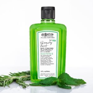 c.o. bigelow rosemary mint body cleanser, village perfumer moisturizing body wash for men and women with aloe vera, sodium pca, and glycerin, 10 fl oz