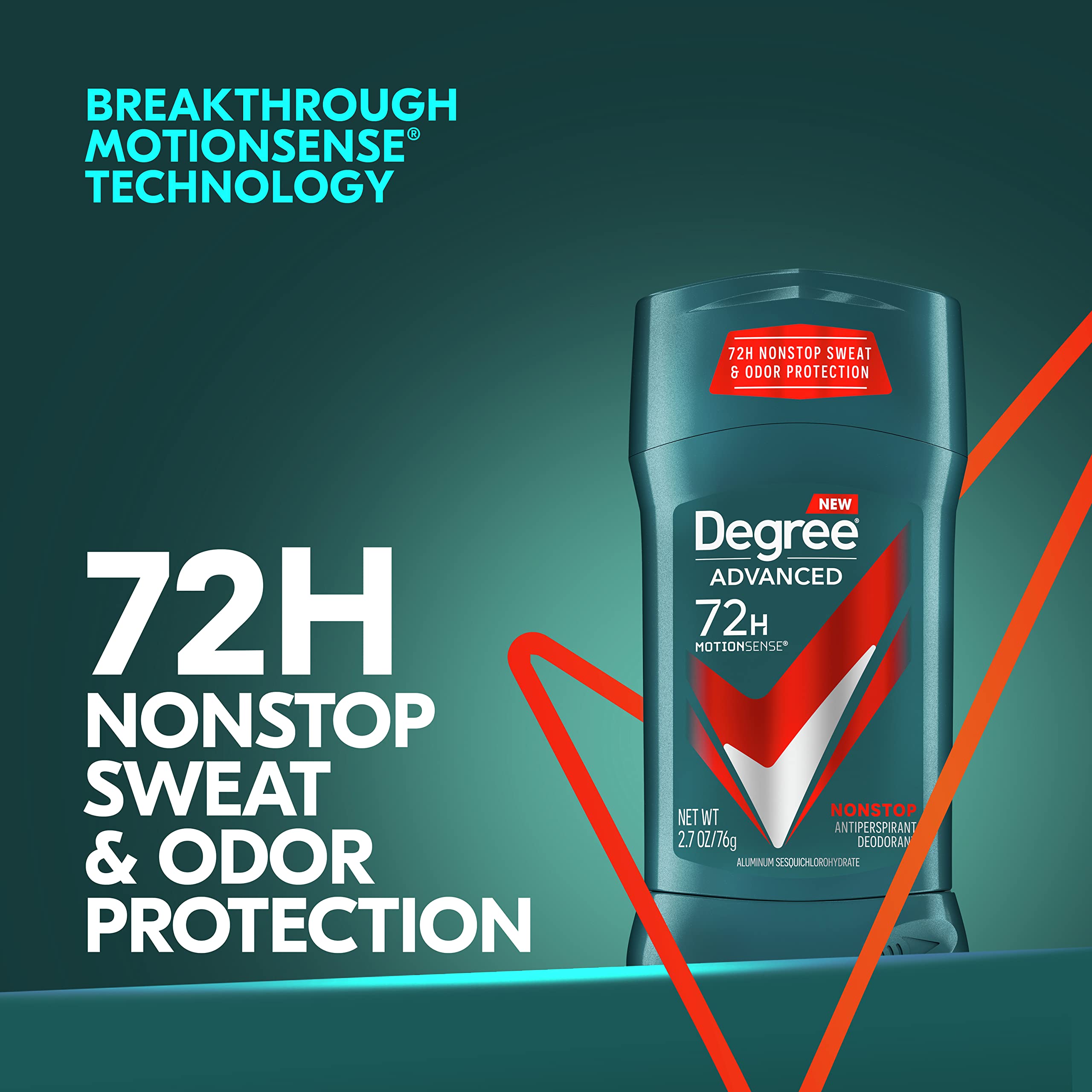 Degree Men Advanced Antiperspirant Deodorant 72H Sweat and Odor Protection Nonstop Claim: Deodorant For Men With MotionSense Technology 2.7 oz 4 Count