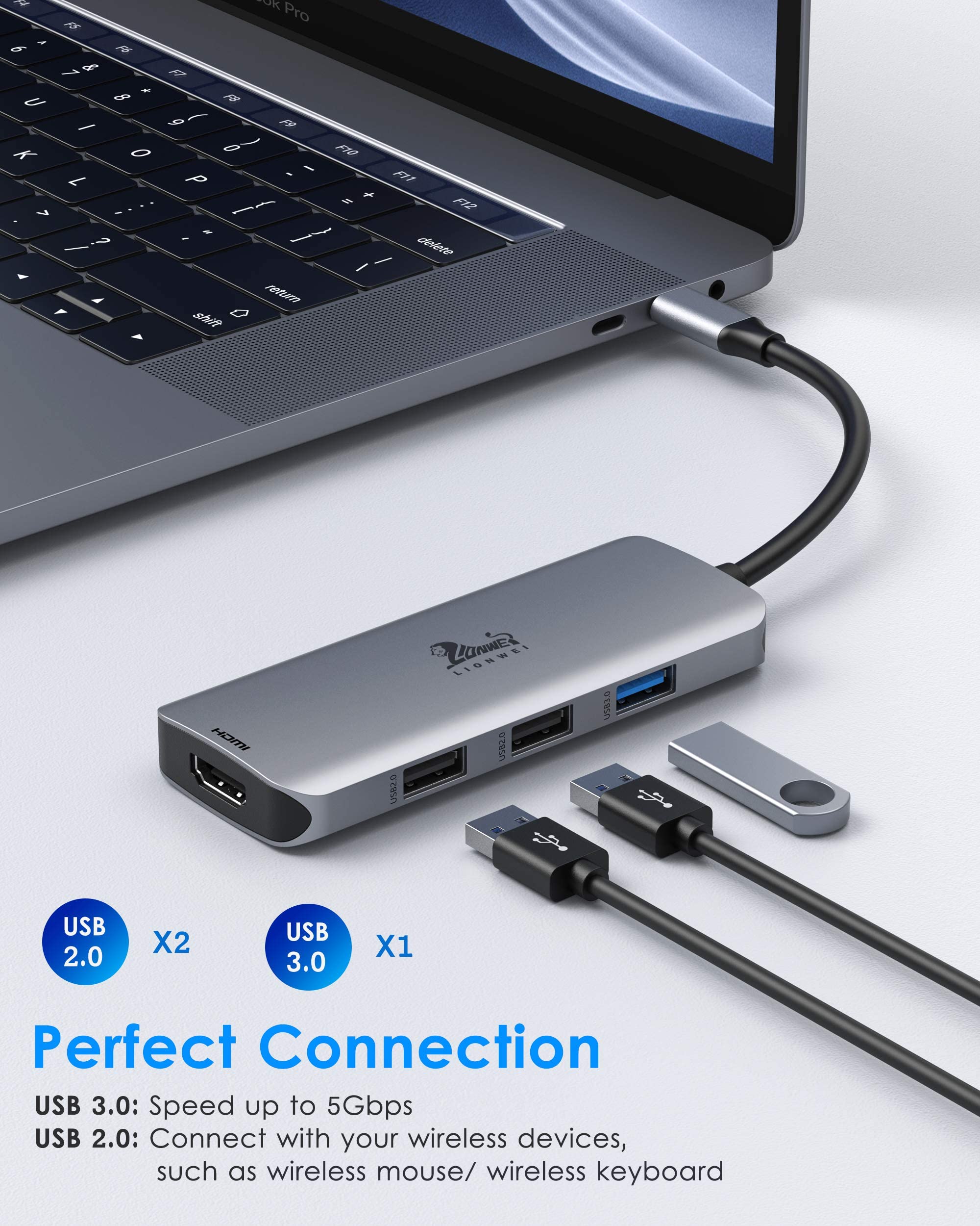 Powered USB C USB A to USB 3.0 Hub and USB C Dual HDMI Docking Station