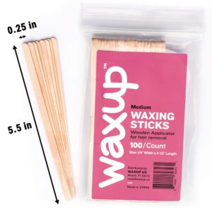 waxup Honey Hard Wax Beads 18oz, Professional Hard Wax Beans for Hair Removal, 200 assorted Waxing Sticks Wooden Applicators. Bikini Waxing Kit.