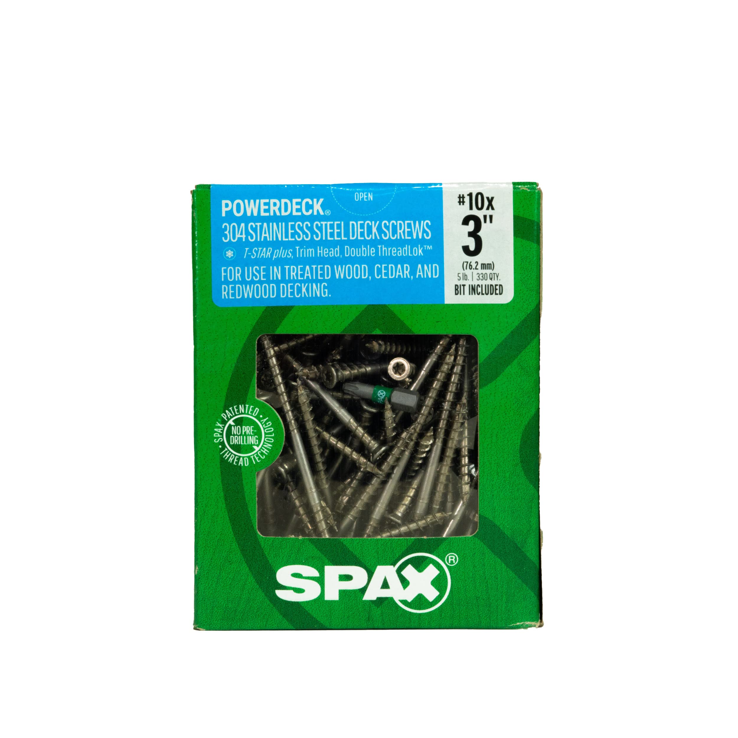 SPAX #10 x 3 Exterior Trim Head Stainless Steel Wood Deck Screws POWERDECK Torx T-Star Plus (330 EA) 5 LB Bit Included Double Thread Rust Resistant