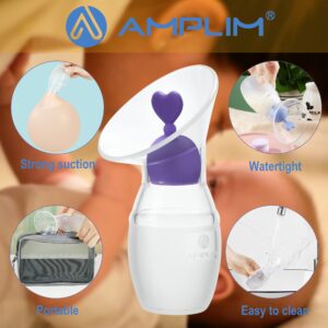 Amplim 2-Pack Food Grade Silicone Breast Milk Collector 4oz/100ml | Manual Breast Pump with Breastfeeding Milk Saver Stopper | FSA HSA | BPA PVC Lead and Phthalate Free | Blue