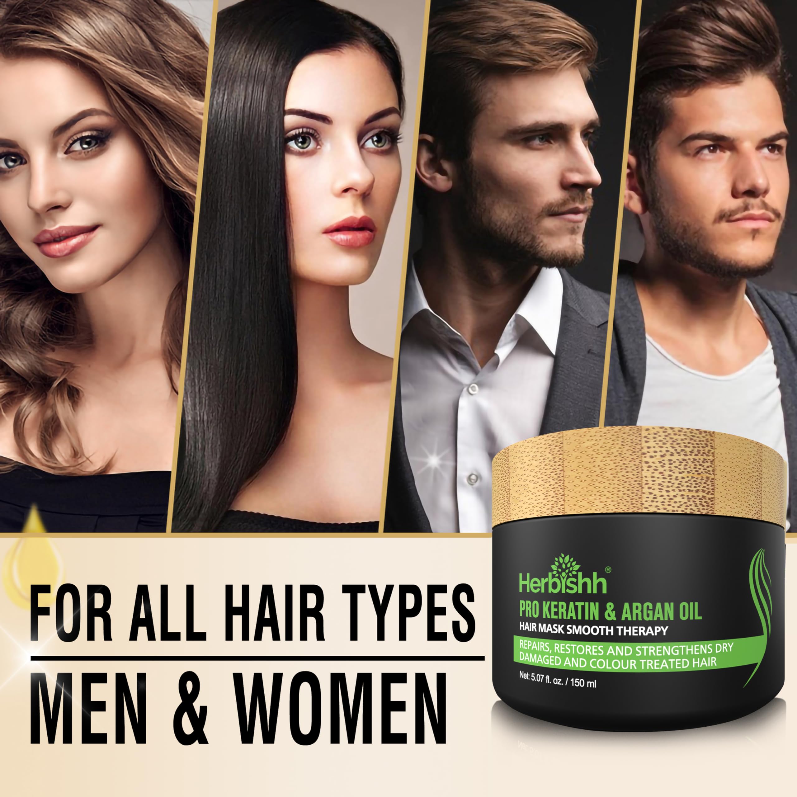 Herbishh After Color Shampoo Combo Contains Hair Color Shampoo Hair Dye 500ml Argan Oil 30ml Pro Keratin And Argan Hair Mask 100gm For Hair Straightening, Shine And Protection (Light Brown)