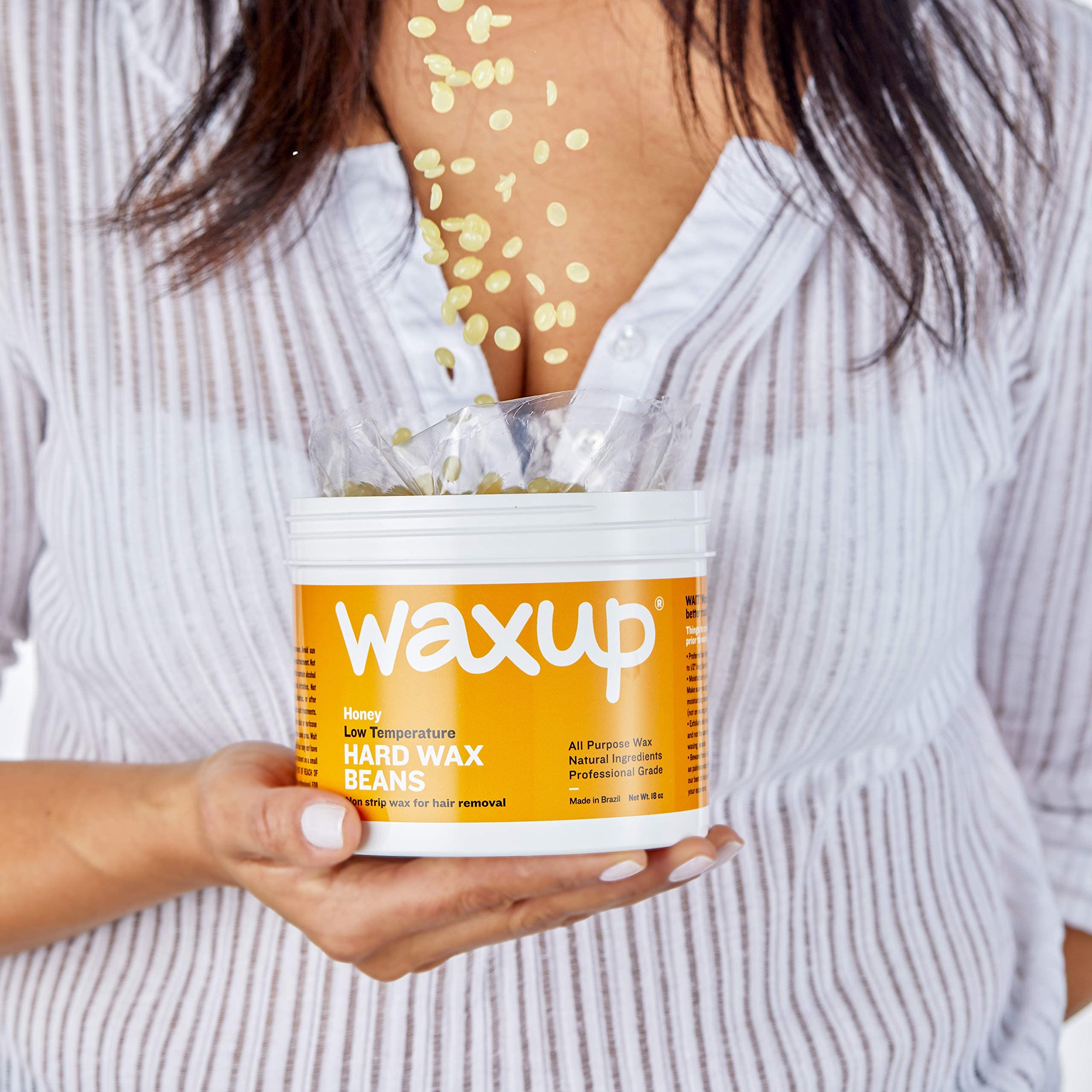 waxup Honey Hard Wax Beads 18oz, Professional Hard Wax Beans for Hair Removal, 200 assorted Waxing Sticks Wooden Applicators. Bikini Waxing Kit.