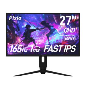 pixio px277 pro 27 inch 165hz refresh rate wqhd 1440p resolution fast ips panel 1ms gtg response time usb type c display port and 65w charging adjustable stand amd freesync premium hdr gaming monitor