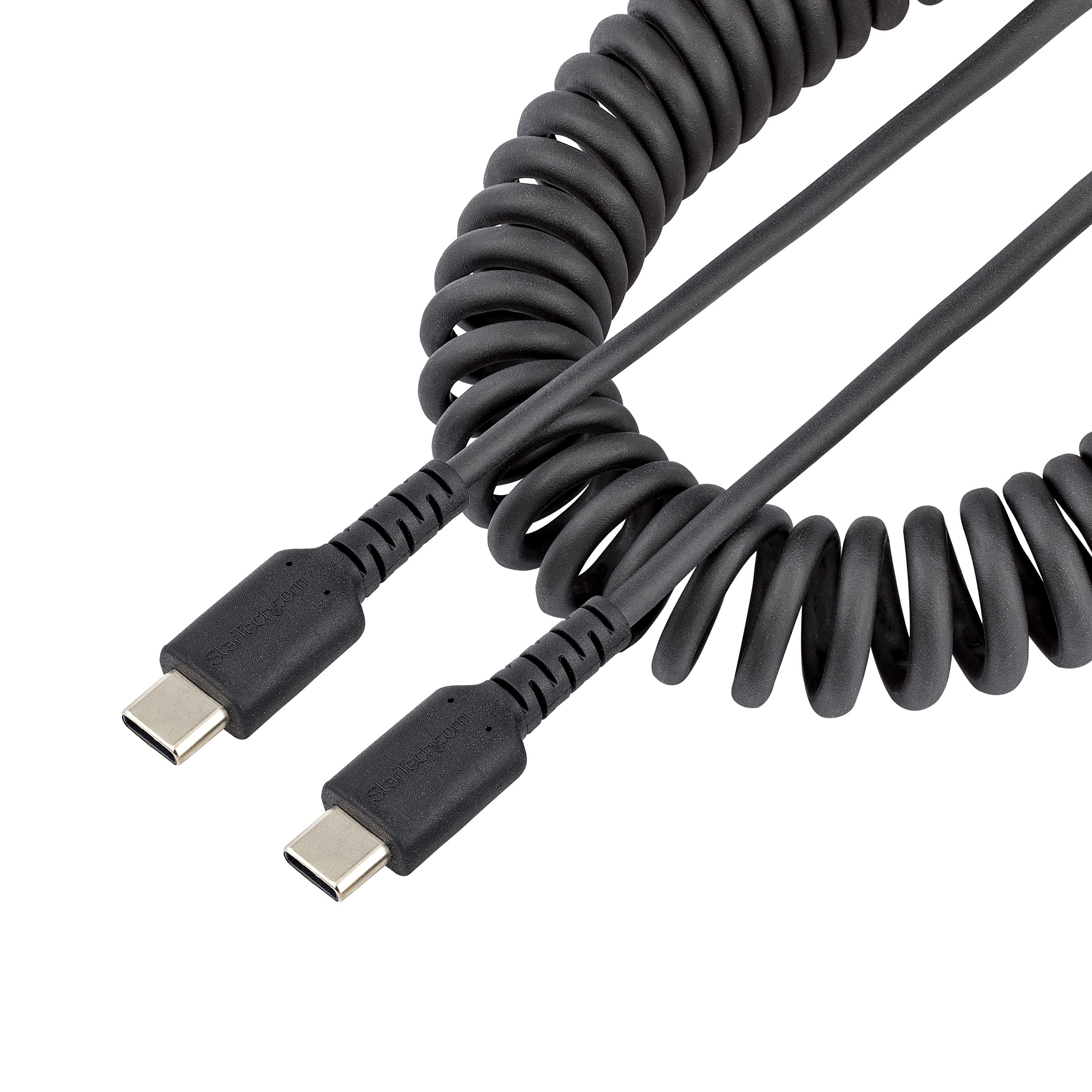 StarTech.com 3ft (1m) USB C Charging Cable, Coiled Heavy Duty Fast Charge & Sync USB-C Cable, USB 2.0 Type-C Cable, Rugged Aramid Fiber, Durable Male to Male USB Cable, Black (R2CCC-1M-USB-CABLE)