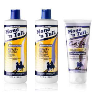 mane ’n tail sulfate free repair ’n replenish (15.2 set w defining) gentle cleaning and replenishing system for natural and curly hair curl defining vegan formula