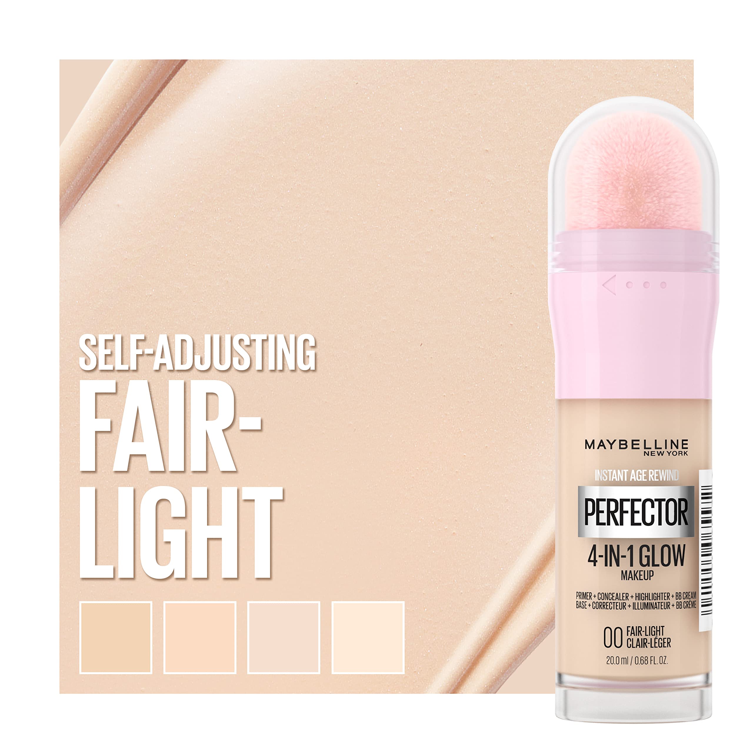 Maybelline New York Instant Age Rewind Instant Perfector 4-In-1 Glow Makeup - Primer, Concealer, Highlighter and BB Cream in 1, Fair/Light, 0.68 fl oz