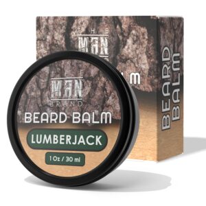 the man brand beard balm, natural beeswax based conditioning balm for beard care, lumberjack scent, 1 oz / 30 ml