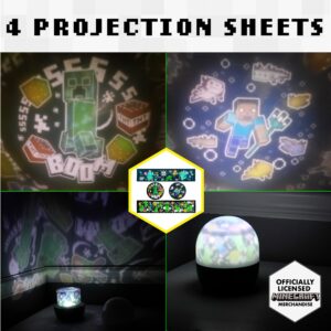 Paladone Minecraft Officially Licensed Creeper & Steve Projector Night Light, Gamer Projection Lamp Accessory, Minecraft Sounds, Gaming Bedroom Decor for Kids Mood Lighting with 4 Projector Sheets