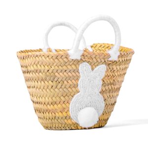 personalized easter basket - handmade bunny baskets with custom name, cute rabbit and colorful pompoms for kids - perfect for easter egg hunt, storage candies, spring birthdays and baby showers