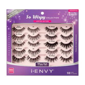 i-envy 10 pairs so wispy human hair eyelashes multipack, natural dramatic fluffy false lashes - invisible band, volume & curl, lightweight, reusable