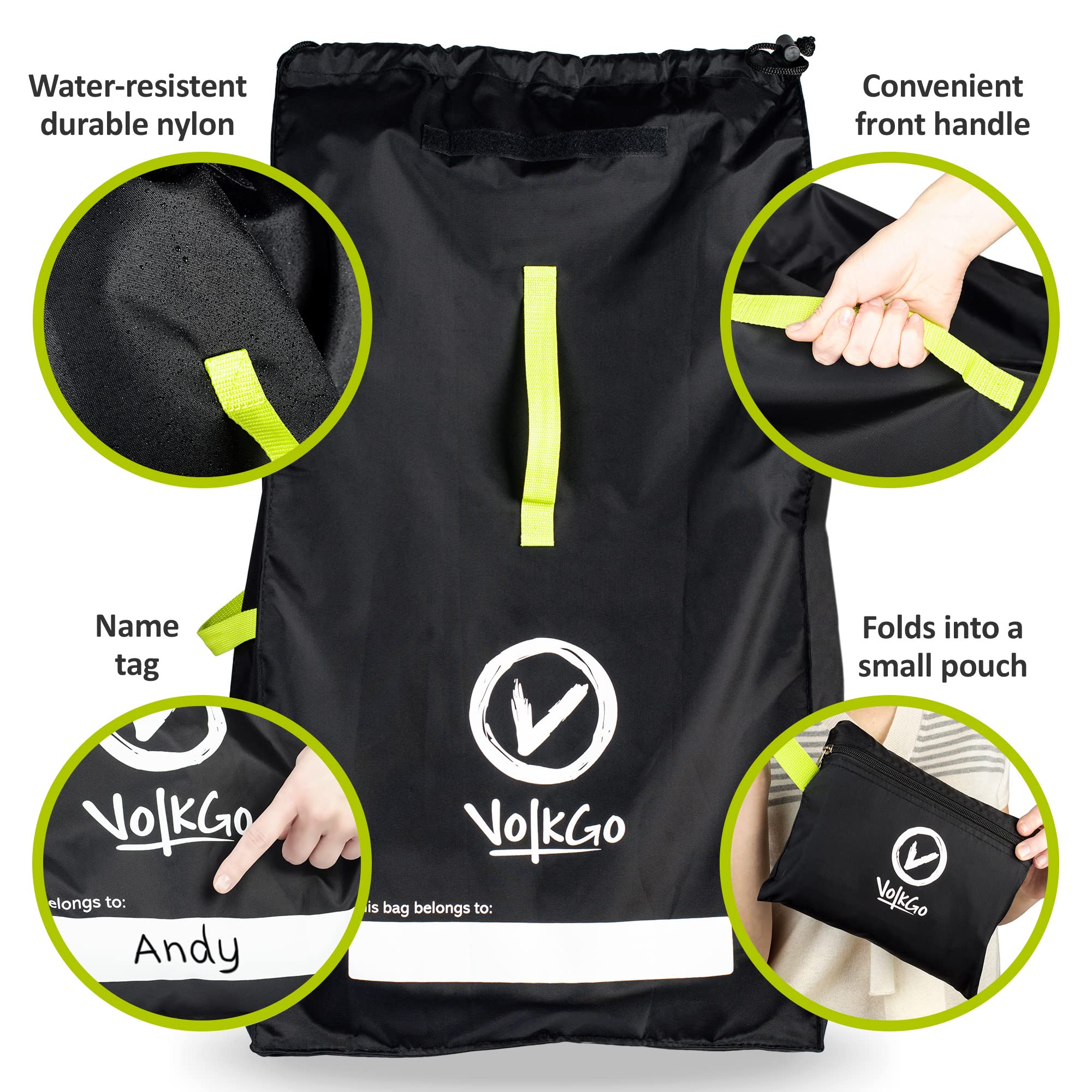 VolkGo Gate Check Bag for Single Umbrella Strollers & Durable Car Seat Travel Bag, Easy Carrying, Ideal Gate Check Bag for Air Travel & Saving Money, Includes Pouch, with E-Book