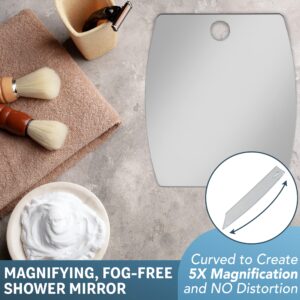 The Shave Well Company Magnifying Anti-Fog Shaving Mirror | Fogless Bathroom Handheld Mirror for Men and Women | Hanging Shower Mirror Includes Long-Lasting Removable Adhesive Hook