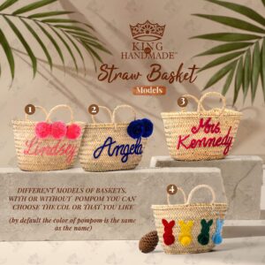 Personalized Easter Basket - Handmade Bunny Baskets with Custom Name, Cute Rabbit and Colorful Pompoms for Kids - Perfect for Easter Egg Hunt, Storage Candies, Spring Birthdays and Baby Showers