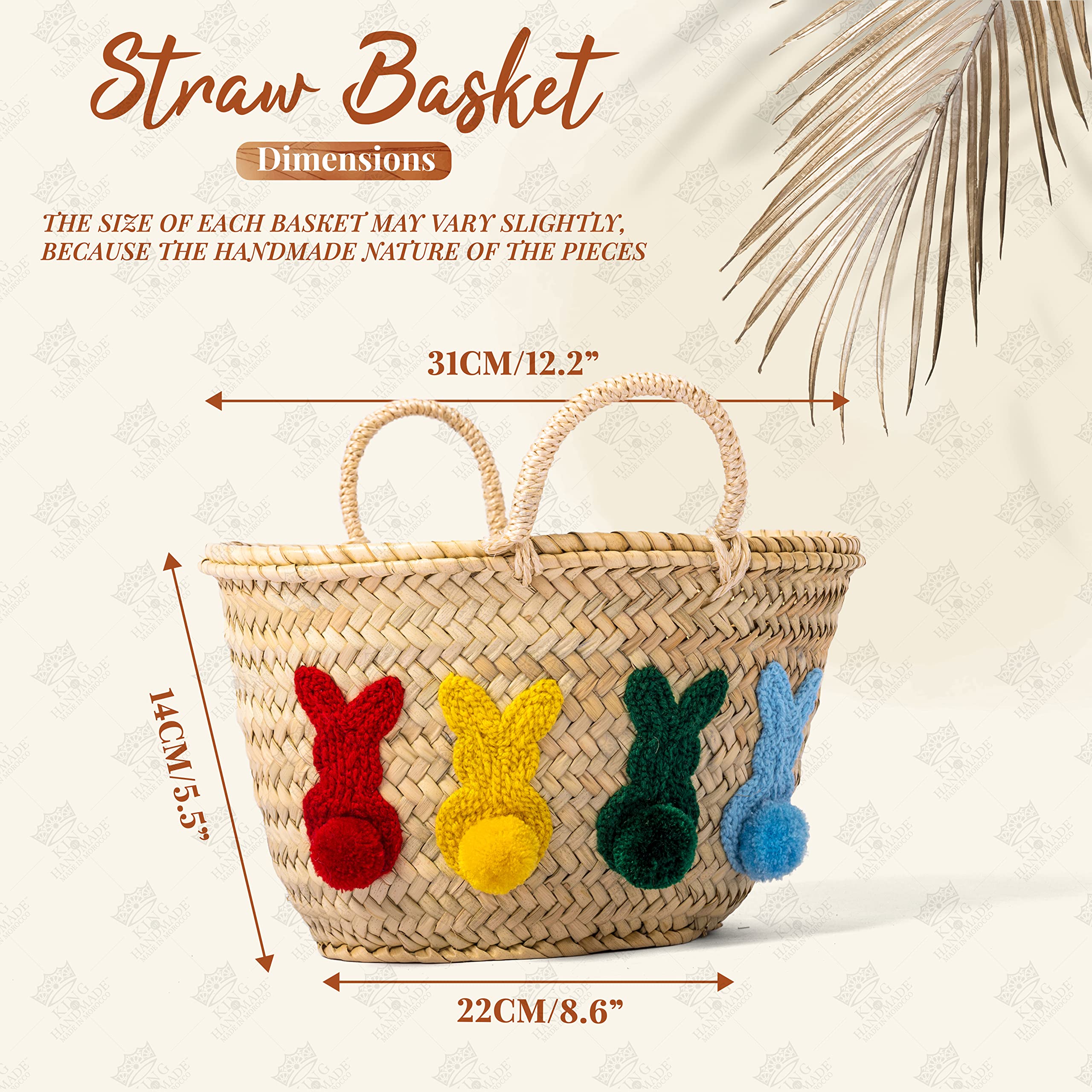 Personalized Easter Basket - Handmade Bunny Baskets with Custom Name, Cute Rabbit and Colorful Pompoms for Kids - Perfect for Easter Egg Hunt, Storage Candies, Spring Birthdays and Baby Showers