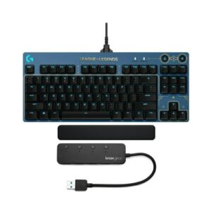 logitech g pro mechanical gx brown tactile switch gaming keyboard (league of legends edition) bundle with palm rest and 4-port usb 3.0 hub (3 items)