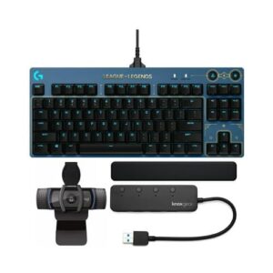 logitech g pro mechanical gx brown tactile switch gaming keyboard (league of legends edition) bundle with webcam, palm rest and hub (4 items)