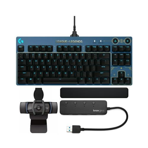 Logitech G PRO Mechanical GX Brown Tactile Switch Gaming Keyboard (League of Legends Edition) Bundle with Webcam, Palm Rest and Hub (4 items)