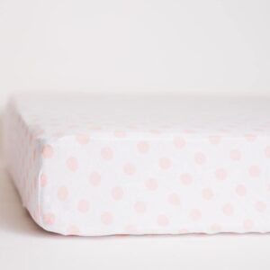 nodnal co. pink fitted crib sheet for baby mattress - jersey knit cotton for girl nursery bedding - chevron, polka dot, and stripe crib/toddler sheets (polka dot)