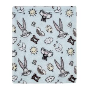 warner brothers looney tunes best buds pastel blue, yellow, and white bugs bunny, tweety, and sylvester the cat super soft baby blanket