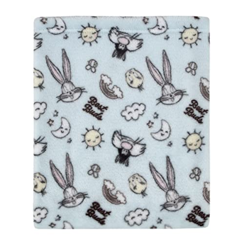 Warner Brothers Looney Tunes Best Buds Pastel Blue, Yellow, and White Bugs Bunny, Tweety, and Sylvester The Cat Super Soft Baby Blanket