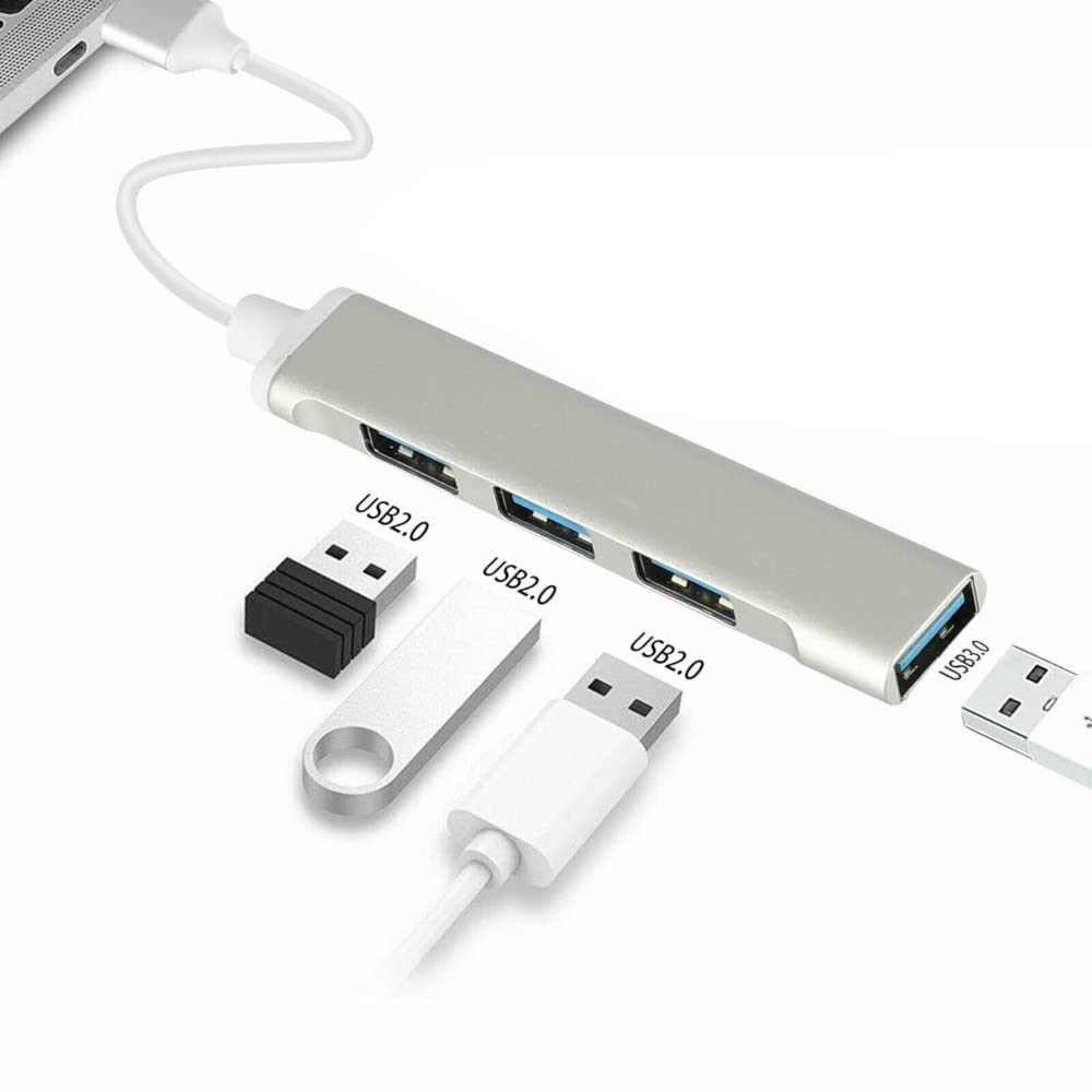 JacobsParts UH3-P USB 3.0 4 Port Hub Splitter Slim & Sleek Aluminum for PC Mac Laptop Desktop (Silver)