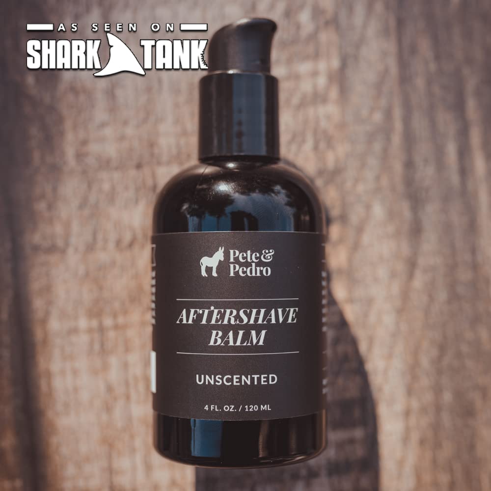 Pete & Pedro AFTERSHAVE BALM – Natural, Artisan-Crafted & Unscented Post Shave Moisturizer | Alcohol Free, Aloe – Soothes, Heals, Refreshes Sensitive Skin & Razor Burn | As Seen on Shark Tank, 4 oz.