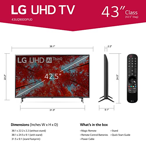 LG 43-Inch Class UQ9000 Series Alexa Built-in 4K Smart TV (3840 x 2160), 60Hz Refresh Rate, AI-Powered 4K, Cloud Gaming (43UQ9000PUD, 2022)