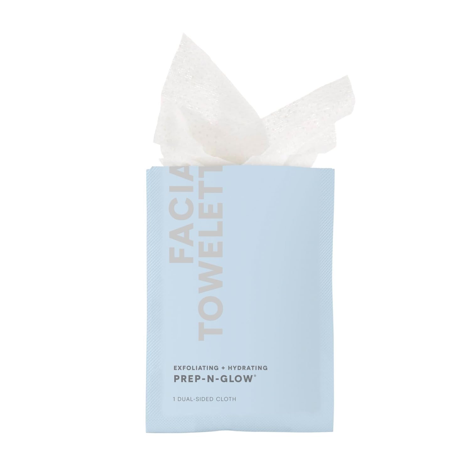 NuFACE Prep-N-Glow Facial Towelettes - 2-in-1 Exfoliating + Cleansing Makeup Remover Wipes, Hyaluronic Acid Travel Face Wipes to Hydrate & Brighten for Glowing Skin - 20 Individually Wrapped Cloths