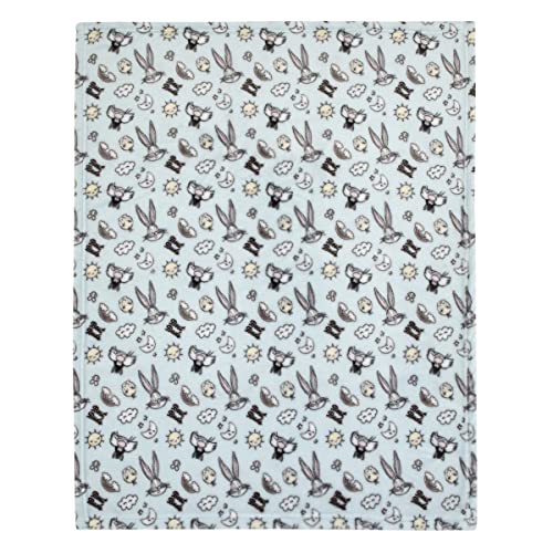 Warner Brothers Looney Tunes Best Buds Pastel Blue, Yellow, and White Bugs Bunny, Tweety, and Sylvester The Cat Super Soft Baby Blanket