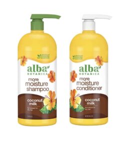 alba botanica more moisture coconut milk shampoo and conditioner - 34 fl oz each - plant based and cruelty free - formulated for dry hair - no artificial colors, parabens, phthalates, or sulfates