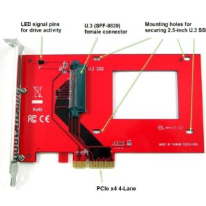 Ableconn PEXU3-132 NVMe 2.5-inch U.3 SSD PCIe 4.0 x4 SFF-TA-1001 Carrier Adapter Card - for 2.5-inch U.3 NVMe SSD - U.3 to PCIe 4.0 - PCIe Adapter for U.3 Drive