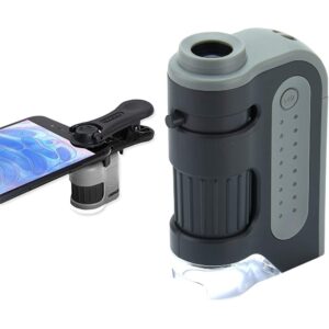 carson micromini 20x led lighted pocket microscope with built-in led and uv flashlight and universal smartphone digiscoping adapter clip & microbrite plus 60x-120x led lighted pocket microscope