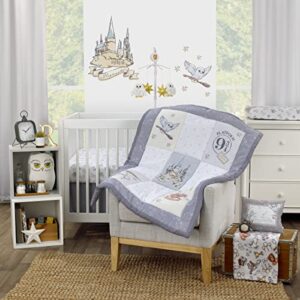 Warner Brothers Harry Potter Magical Moments Grey and White Hogwarts 3 Piece Nursery Crib Bedding Set - Comforter, Fitted Crib Sheet and Crib Skirt